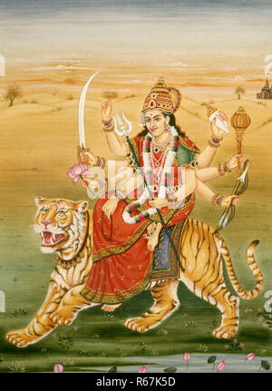 Durga Hindu Goddess Riding Tiger Stock Photo - Alamy