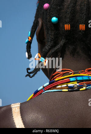 Traditional jewels of Mudimba tribe woman, Cunene Province, Cahama ...