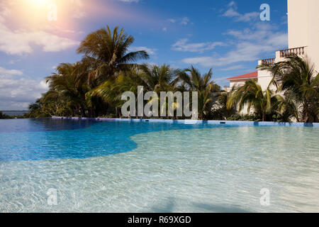 Wall of a building at pool and a palm tree Stock Photo - Alamy