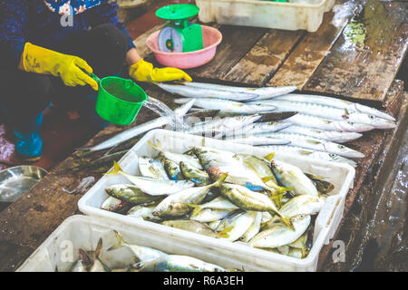 Street Vendor in Cat Ba Island, Vietnam traditional fish market people ...