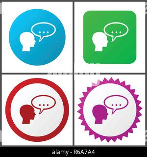 Forum red, blue, green and pink vector icon set. Web icons. Flat design ...