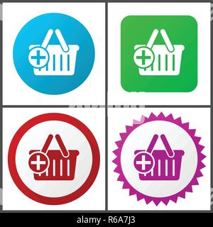 Cart red, blue, green and pink vector icon set. Web icons. Flat design ...