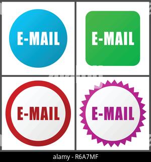 Mms red, blue, green and pink vector icon set. Web icons. Flat design ...