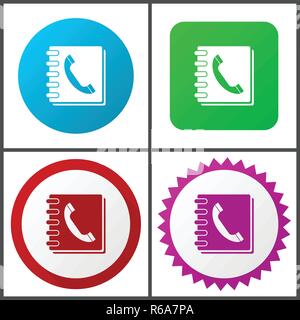 Phonebook red, blue, green and pink vector icon set. Web icons. Flat ...