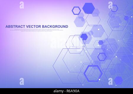Abstract hexagonal background with waves. Hexagonal molecular ...