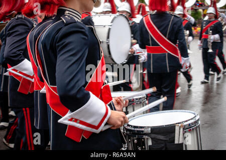 Various details of a performing wind band during a performance or ...