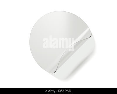 Blank white transparent round adhesive stickers mockup with curved ...