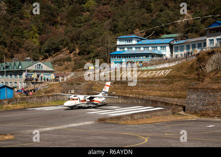 The steep runway at Lukla airport, Nepal Himalaya Stock Photo - Alamy