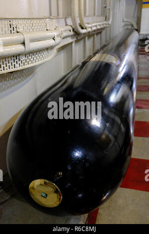21 inch Mark IX torpedo on HMS Belfast, a Royal Navy light cruiser ...
