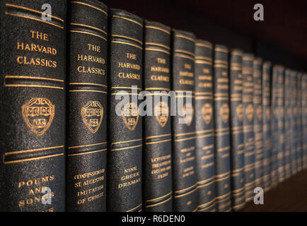 Set of The Harvard Classics books on a book shelf in an English house ...