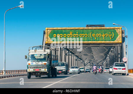 Irrawaddy Bridge (Yadanabon) over the Irrawaddy River in Myanmar (Burma ...