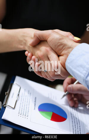 Handshake, offer and hello of business woman, portrait and networking ...