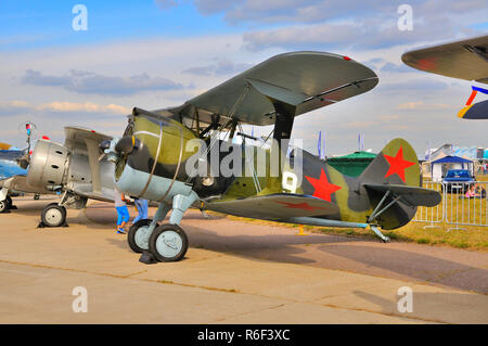Polikarpov I-15 soviet fighter biplane at Duxford airport, England ...