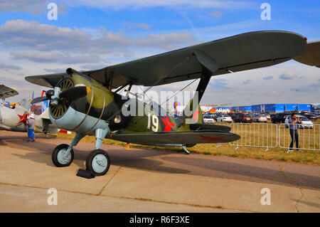 Polikarpov I-15 soviet fighter biplane at Duxford airport, England ...
