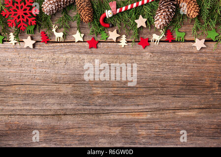 Composition from festive objects of New Year and Christmas on a wooden ...
