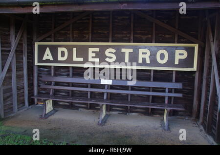 Adlestrop bus shelter Gloucestershire UK containing a GWR bench ...