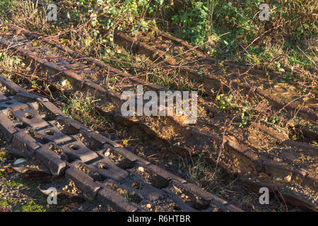 Rusty old tank tracks on Hazeley Heath in Hampshire, UK, the remains ...
