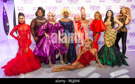 Contestants of the reality show Drag Race Mexico, from left, Argennis ...