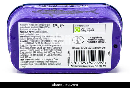 Morrisons Mackerel fillets in sunflower oil contained in a ringpull tin ...