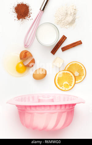 The falling ingredients of pie or cake on white background Stock Photo ...