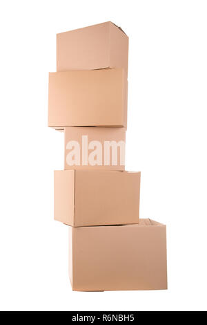 Stack of cardboard boxes or carton gift box isolated on pink background ...