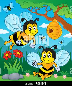 Happy spring bees theme image 2 Stock Photo - Alamy