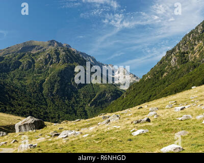 France, Ariege, Orlu, Orlu Nature Reserve, mountain in the mist Stock ...