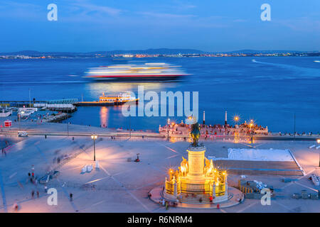 evening Lisbon embankment, cruise liner Stock Photo - Alamy