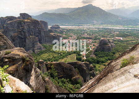 Meteora region of the village of Kalambaka Greece Stock Photo - Alamy