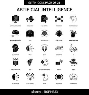 Machine learning glyph icons set. Artificial intelligence. Database. AI ...