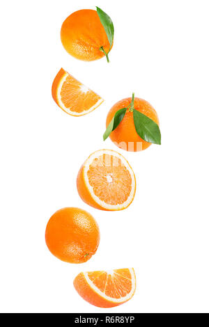 Isolated flying oranges. Falling orange pieces isolated on white ...