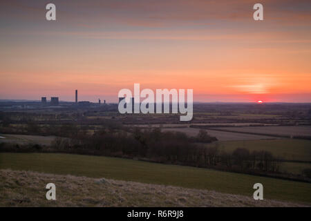 Didcot Power Station at sunset photographed from Round Hill Wittenham ...