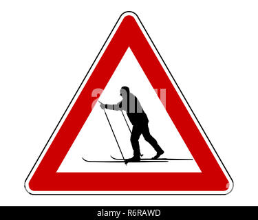 Warning sign with skier symbol Stock Photo - Alamy