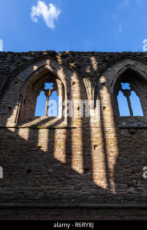 The ruined arched windows of Tintern Abbey, Monmouthshire, Wales Stock ...
