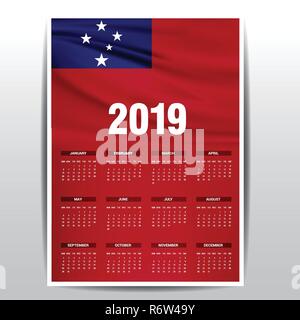 Calendar 2019 Samoa Flag background. English language Stock Vector ...