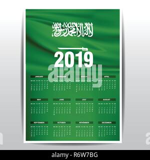 Calendar 2019 Saudi Arabia Flag background. English language Stock ...