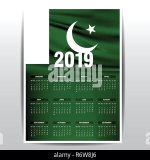 Calendar 2019 Pakistan Flag background. English language Stock Vector ...