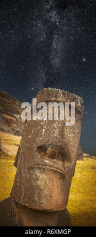 Easter Island moai and Milky Way. Panoramic view of the arch of the ...