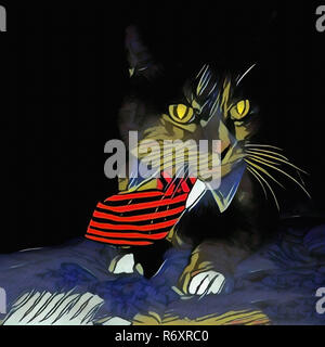 Modern art. Cat in tie. 3D rendering Stock Photo - Alamy