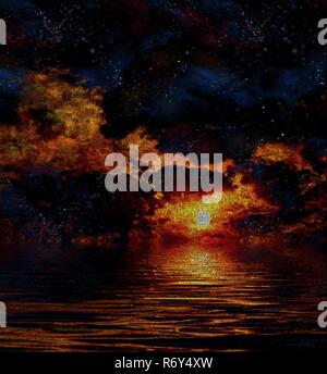 above clouds sunrise sun ray illustration, 3d rendering Stock Photo - Alamy