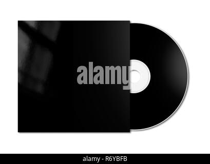 Black CD - DVD label and cover mockup template isolated on horizontal ...