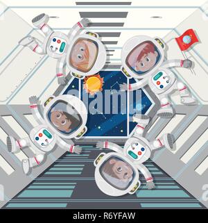 Astronauts floating in space vector illustration. Cartoon lost spaceman ...