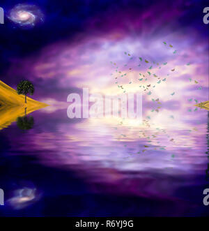 beautiful purple sun shines in a dark starry sky Stock Photo - Alamy