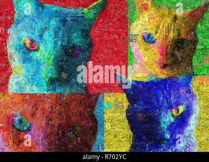 Modern abstract painting. Colorful cats Stock Photo - Alamy