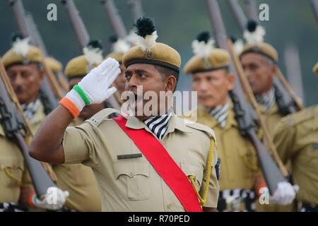 Home Guard and civil defense personnel seen parading on the occasion of ...