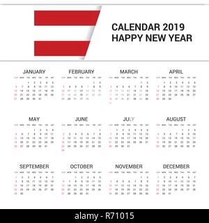 Calendar 2019 Austria Flag background. English language Stock Vector ...