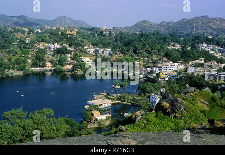 Mount Abu and Nakki lake aerial panoramic view. Mount Abu is a hill ...