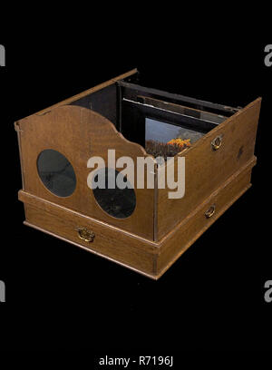Fold-out illumination box or stereoscope in oak box, illumination ...