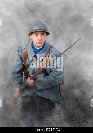French soldier 1918, November 11th, front and back, on white background ...