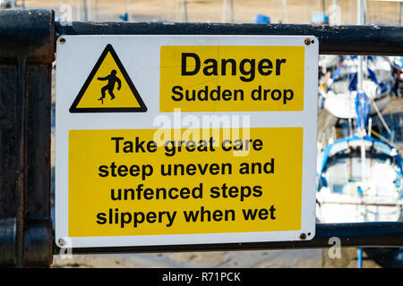 Sudden Drop Danger Warning Sign Icon Label, Black Triangle Over Yellow ...